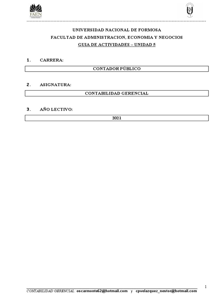 8 - U5 - Guía de Actividades Prácticas | PDF | Costo | Contabilidad