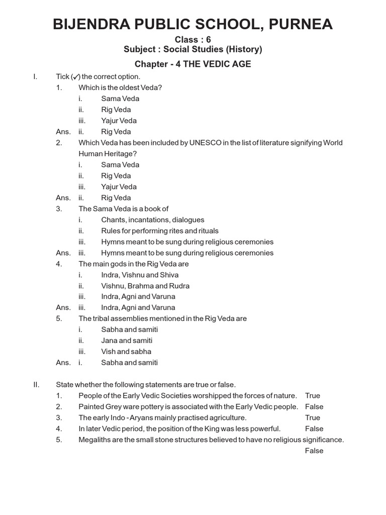 Bijendra Public School, Purnea: Class: 6 Subject: Social Studies ...