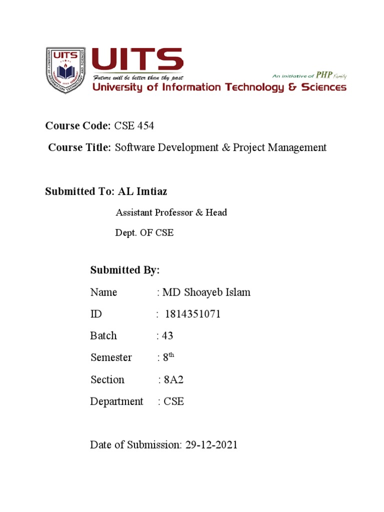 Course Code: CSE 454: Course Title: Software Development & Project Management | PDF | Databases ...