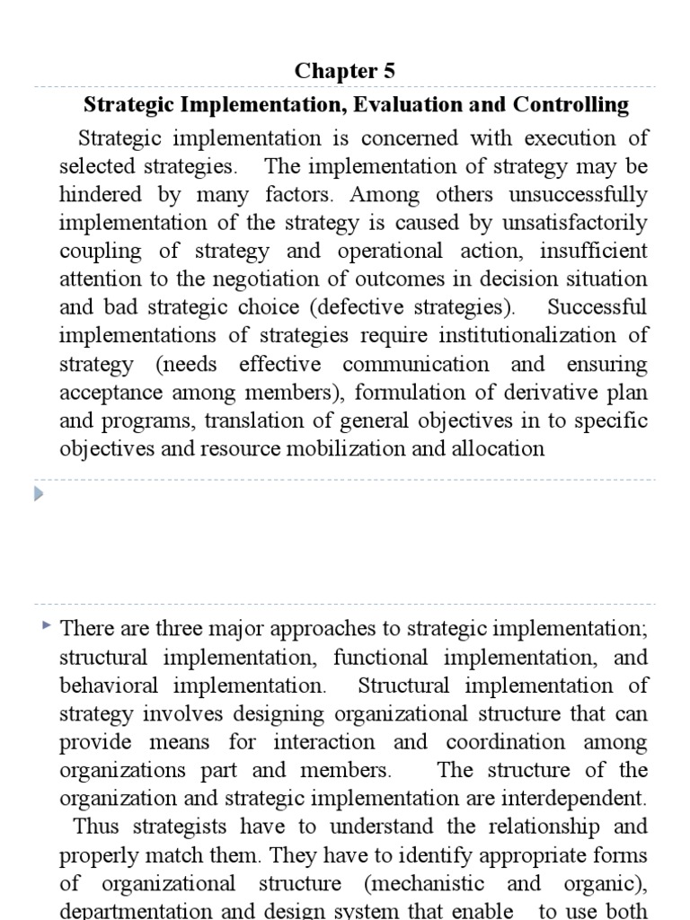 Strategic Implementation, Evaluation and Controlling | PDF | Strategic ...