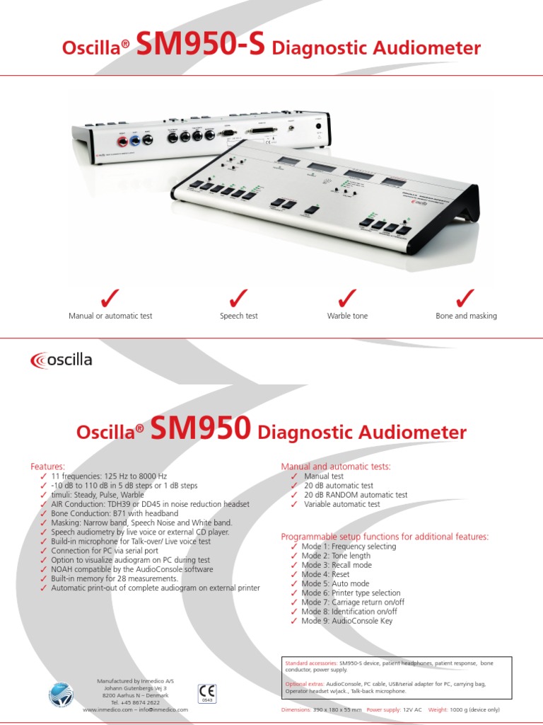 Oscilla Diagnostic Audiometer: Manual or Automatic Test Speech Test ...