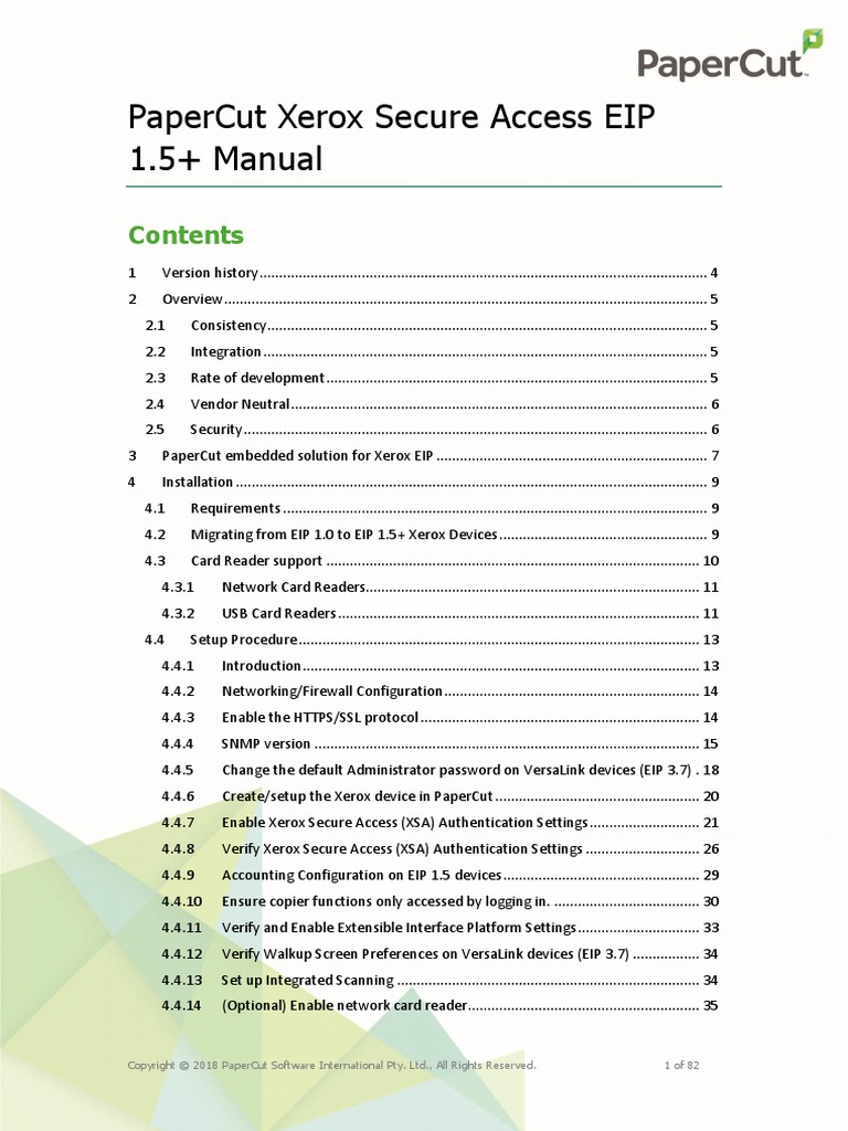 PaperCut MF - Xerox Secure Access EIP1.5+ Manual-2018!11!28 | PDF ...
