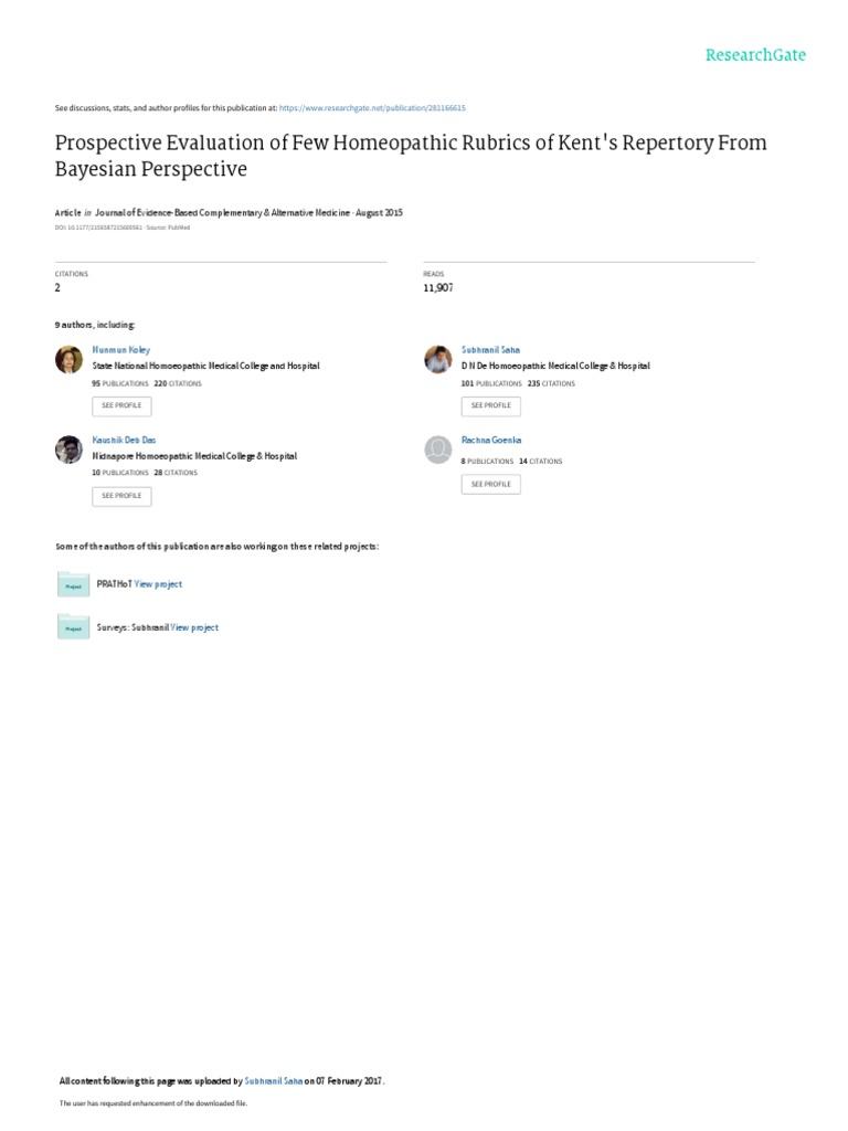 Prospective Evaluation of Few Homeopathic Rubrics | PDF | Homeopathy