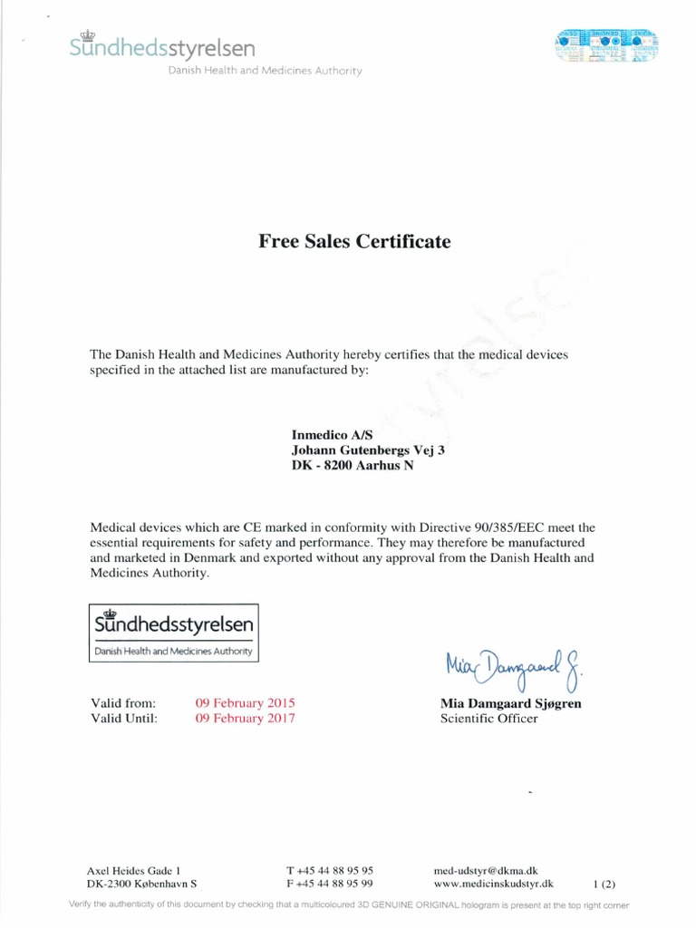 Free Sales Certificate | PDF