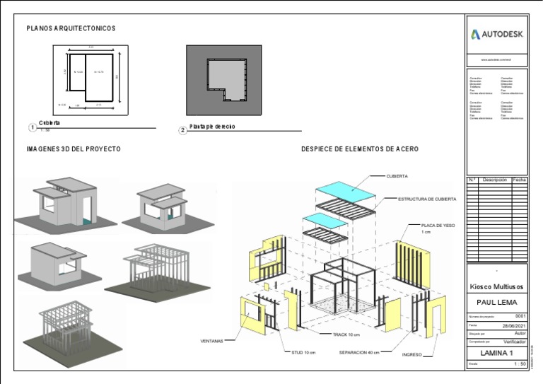 Planos arquitectónicos y detalles constructivos de un kiosco multiusos | PDF