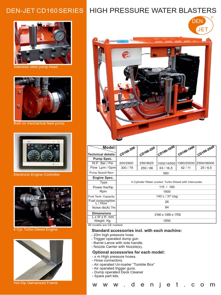 High Pressure Water Blasters: Den-Jet Series CD160 | PDF | Engines ...