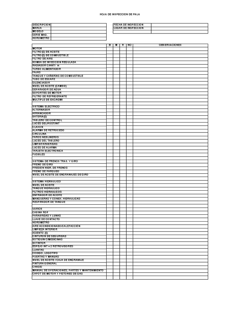 Check List Entrega - Excavadora | PDF | Tecnologías automotrices ...