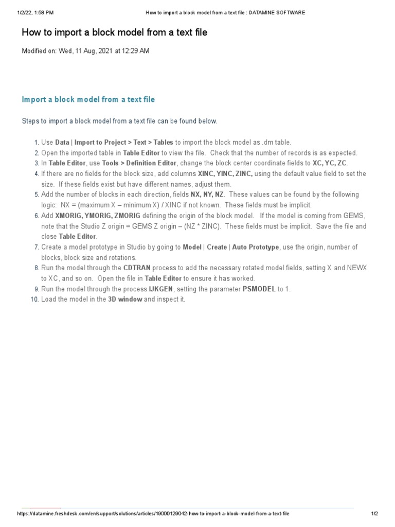 How To Import A Block Model From A Text File - DATAMINE SOFTWARE1 | PDF