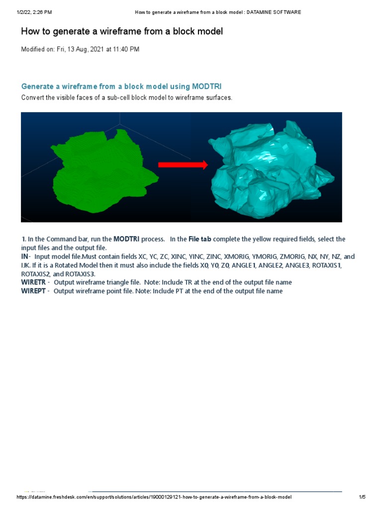 How To Generate A Wireframe From A Block Model Datamine Software Pdf