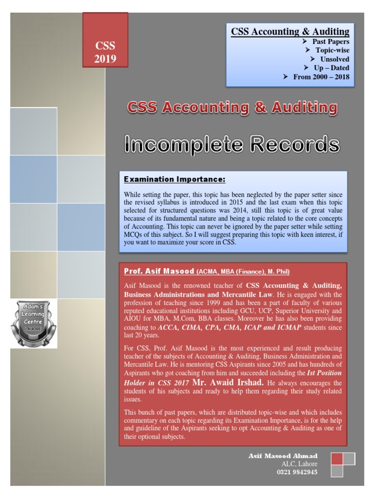 Incomplete Records OR Single Entry | PDF | Depreciation | Stocks