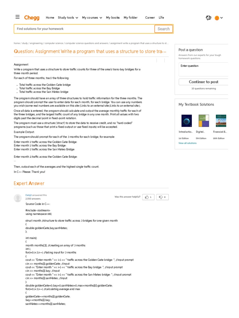 Assignment Write A Program That Uses A Structure T... | PDF | Textbook ...