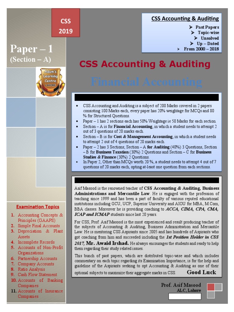 Past Papers CSS Financial Accounting | PDF | Revenue | Expense