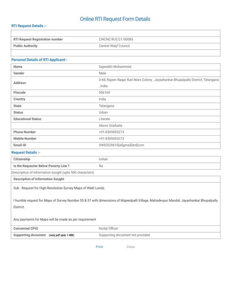 RTI Online - Request - Appeal Form Details-Kaleshwaram Survey | PDF