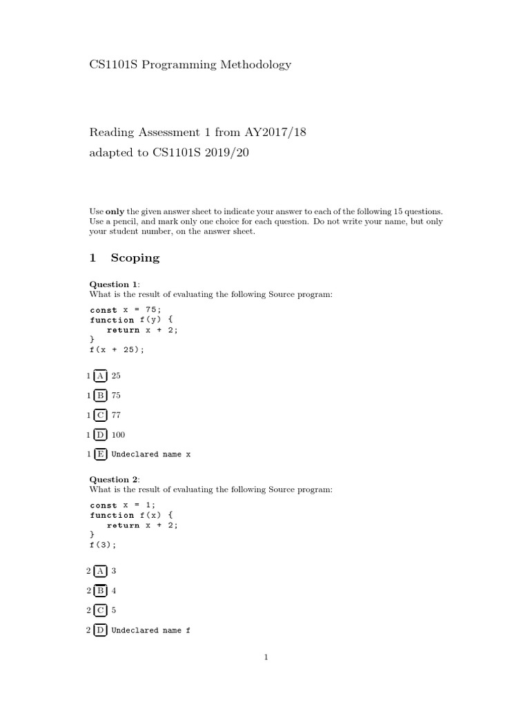 CS1101S Student Assessment | PDF | Boolean Data Type | Function (Mathematics)