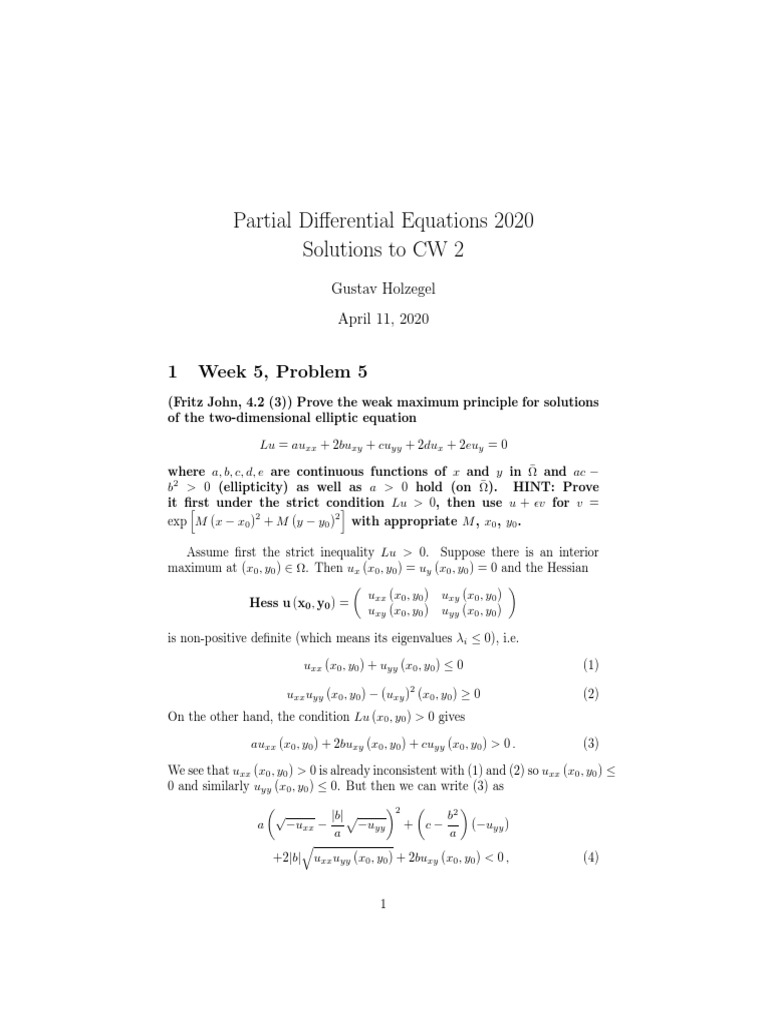 Partial Differential Equations 2020 Solutions To CW 2: 1 Week 5 ...