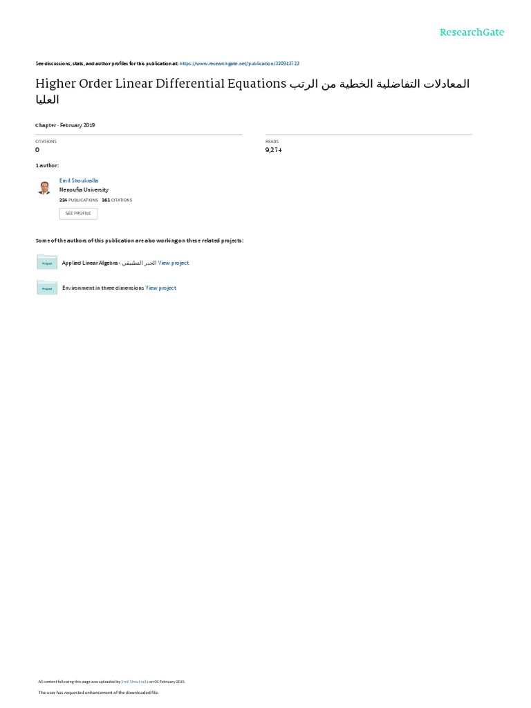 Higher Order Linear Differential Equations | PDF