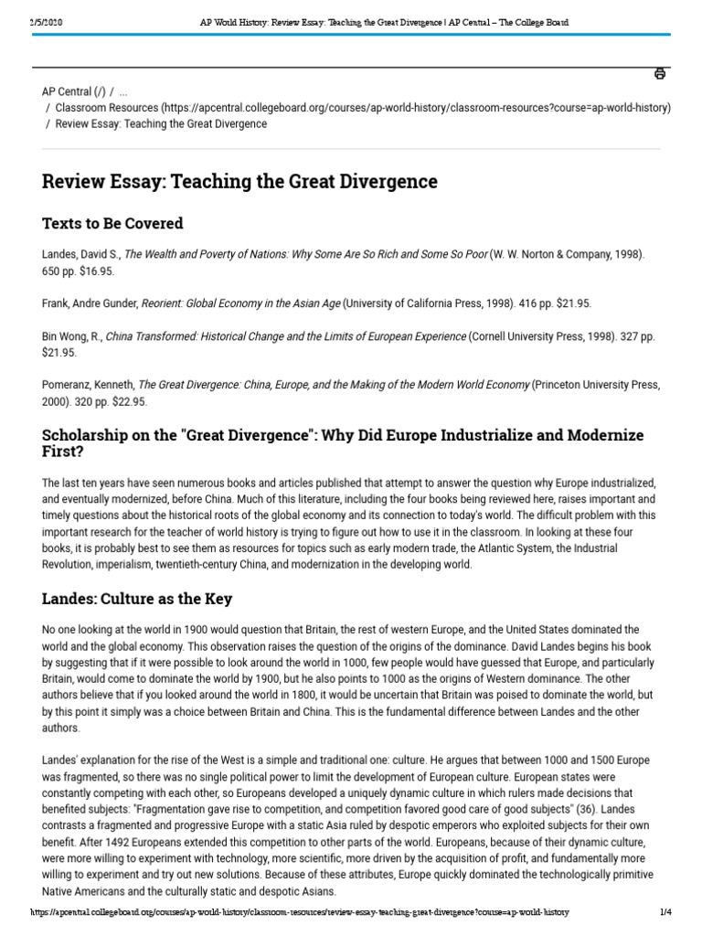 AP World History - Review Essay - Teaching The Great Divergence - AP ...