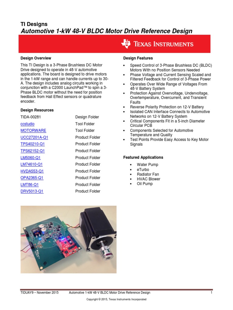 Automotive 1-KW 48-V BLDC Motor Drive Reference Design | PDF ...