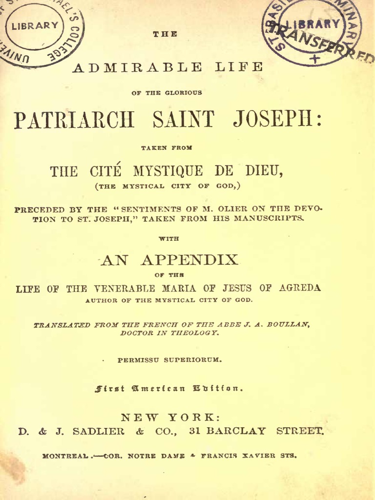 Ven. Mary of Agreda - The Admirable Life of The Glorious Patriarch ...