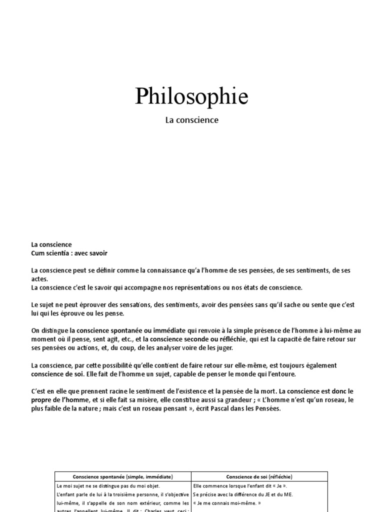 La Conscience Powerpoint | PDF | Conscience | René Descartes