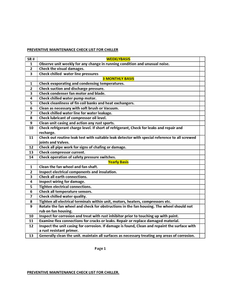 Chiller Check List | PDF | Leak | Engineering Thermodynamics