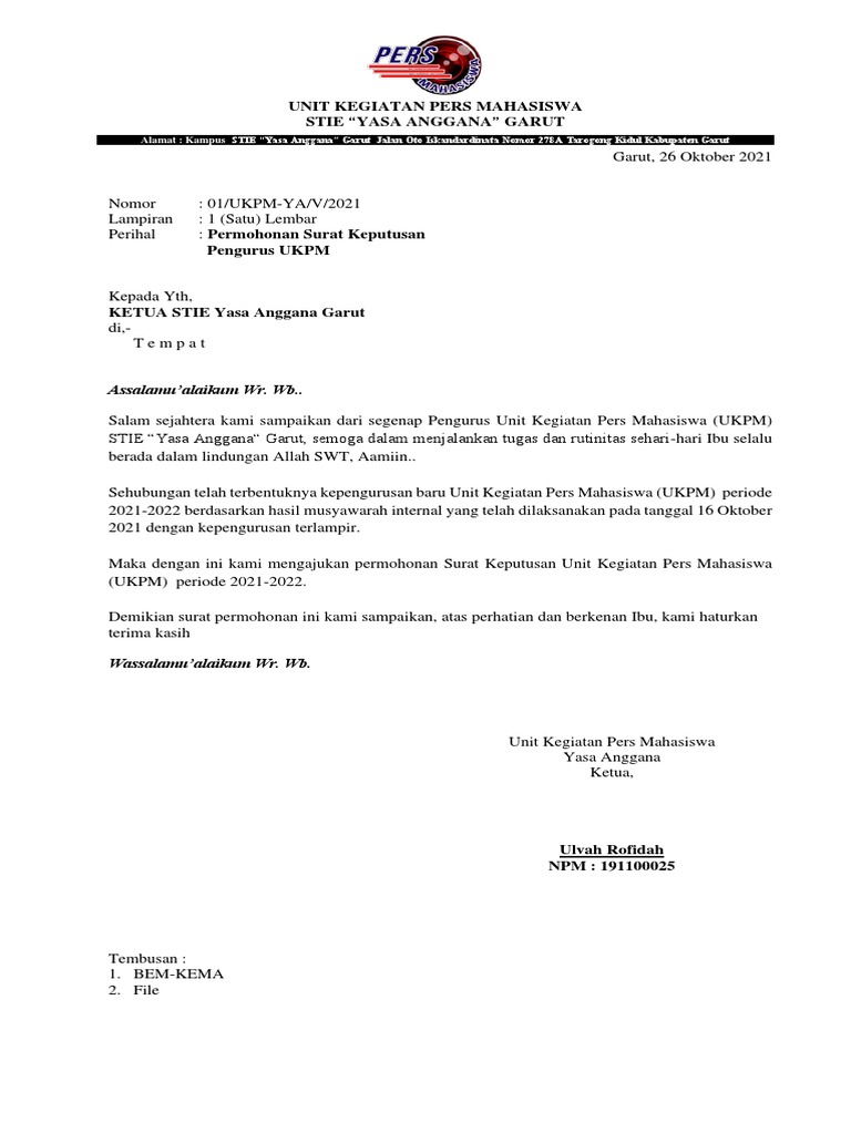 Surat Permohonan SK UKPM | PDF