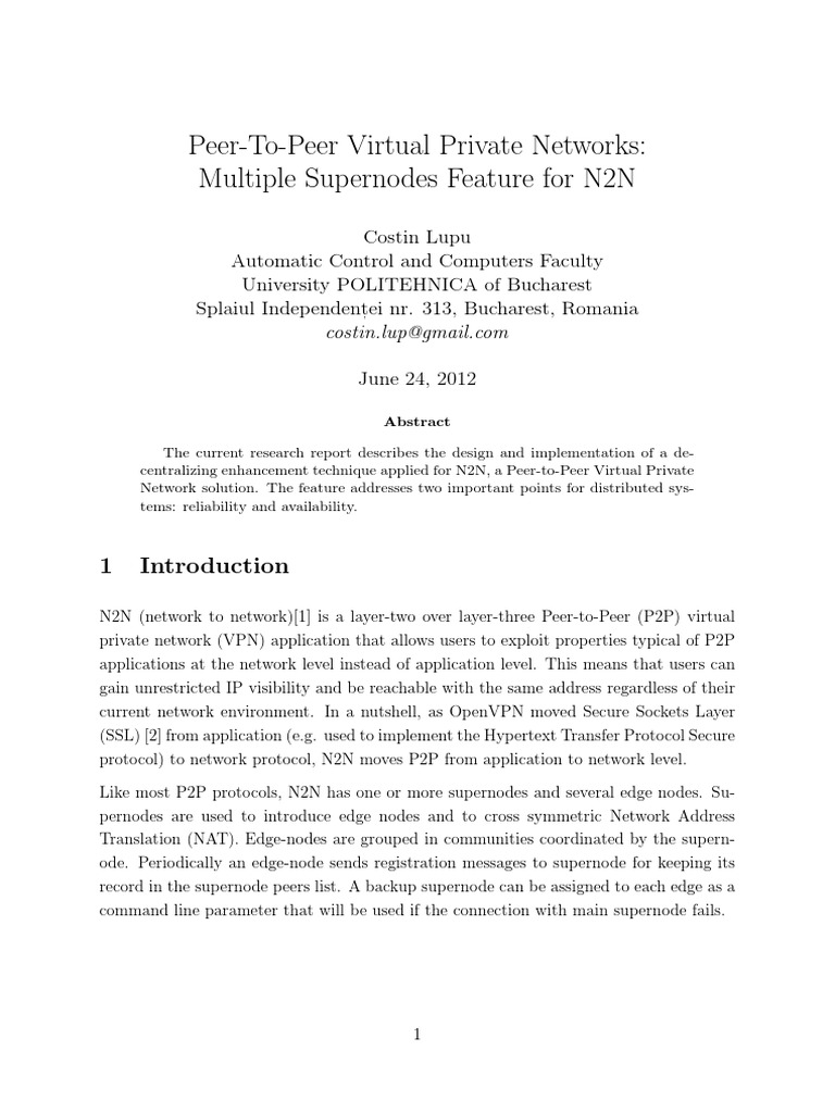 Peer-To-Peer Virtual Private Networks: Multiple Supernodes Feature For N2N | PDF | Computer ...