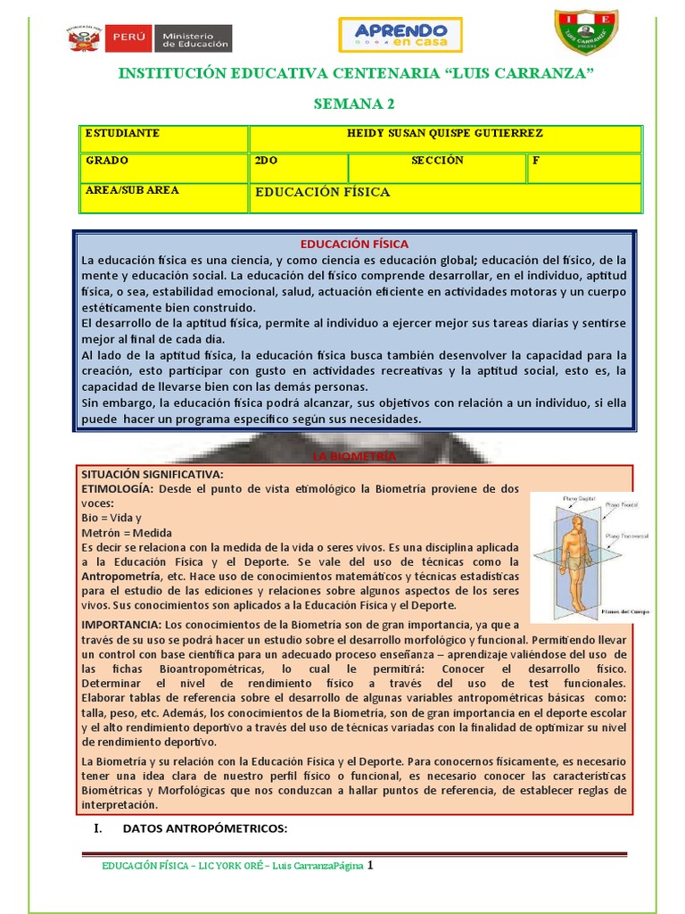 Ev. Diagnóstica Sem. Dos 1ro y 2do Grado L.C. Ter | PDF | Índice de masa corporal | Biometría