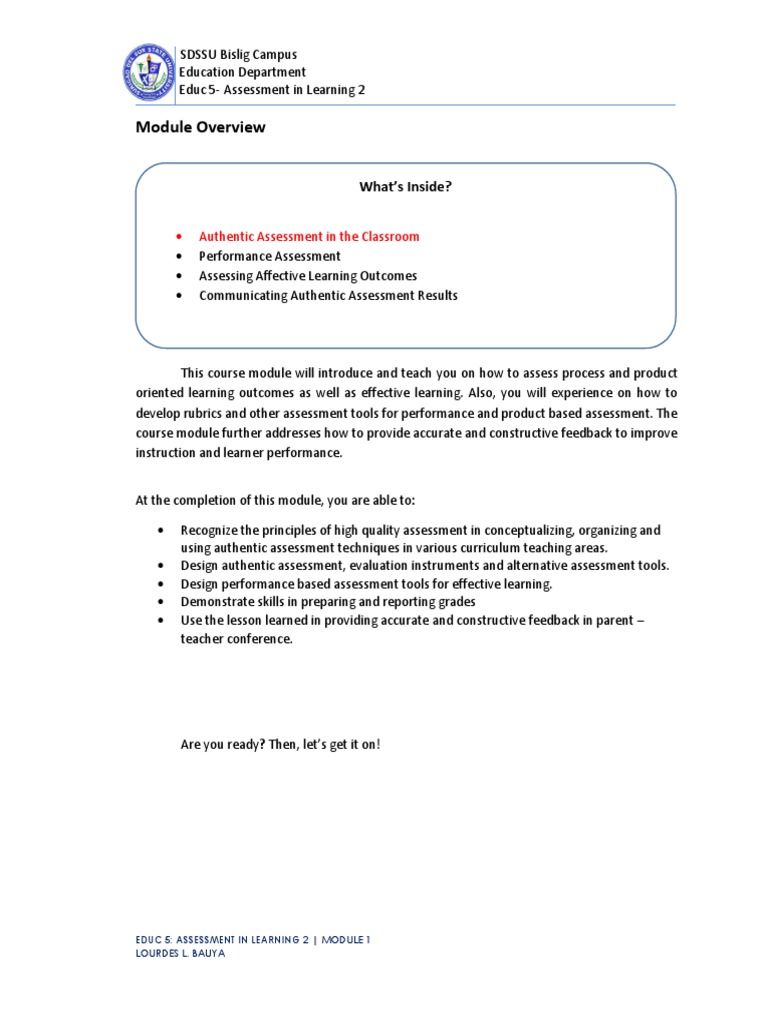 Unit1 Authentic Assessment Pdf Educational Assessment Learning