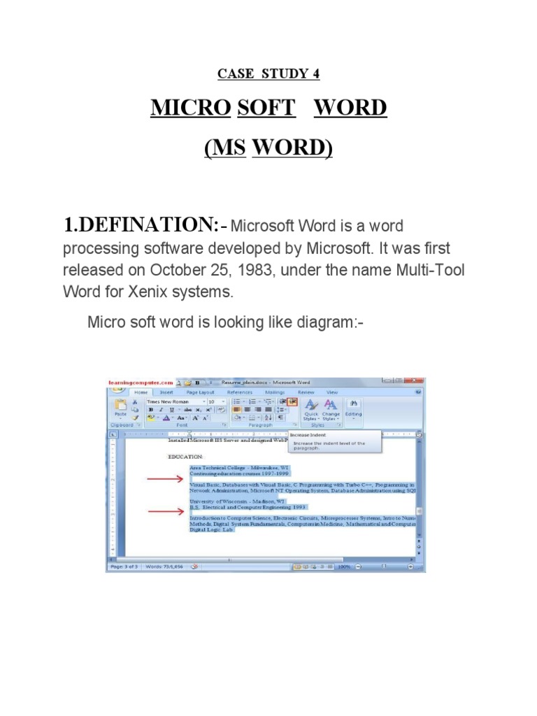 Microsoft Word Case Study Overview | PDF | Microsoft Word | Computing