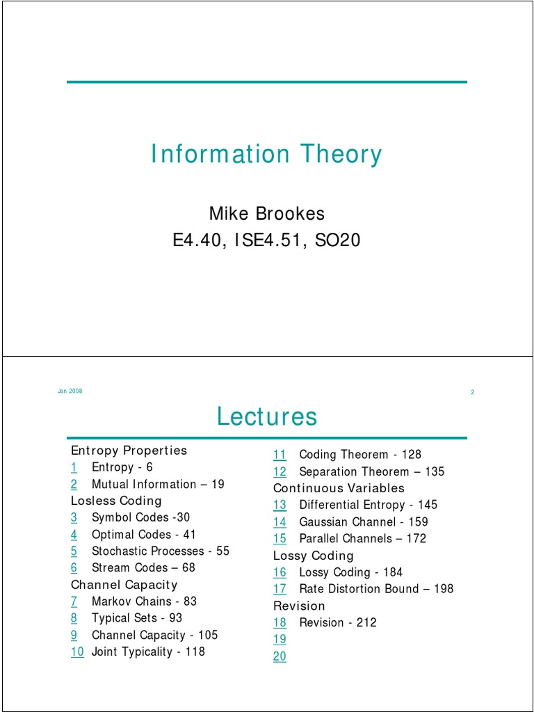 Information Theory: Mike Brookes E4.40, ISE4.51, SO20 | PDF | Data Compression | Code