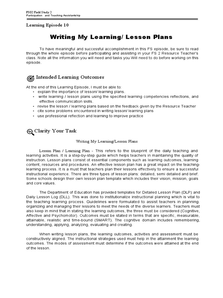 Writing My Learning/ Lesson Plans | PDF | Lesson Plan | Learning