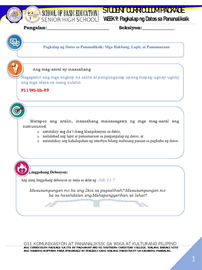 WEEK 9 Curriculum Package | PDF