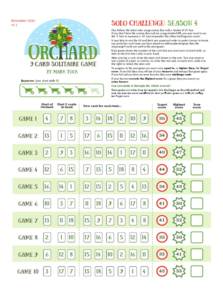 Orchard Solo Challenge S4 v1.1 | PDF | Gaming | Tabletop Games