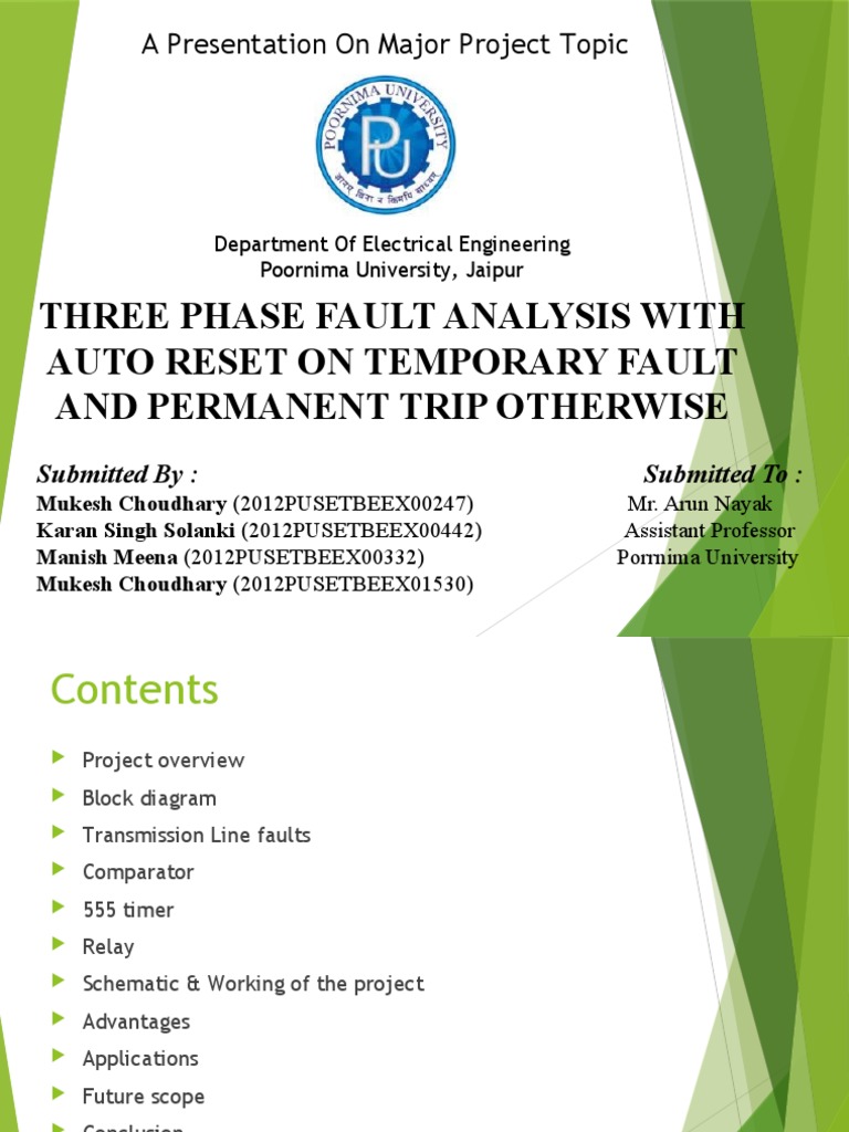 Three Phase Fault Analysis With Auto Reset For Temporary Fault and Trip ...