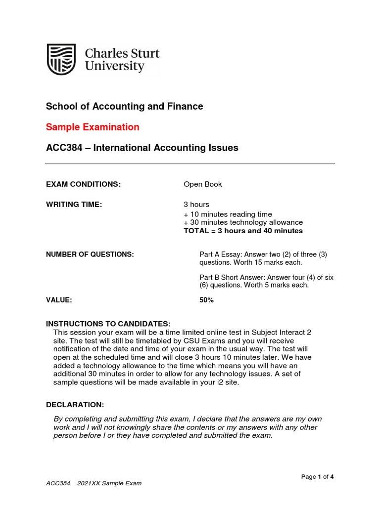 School of Accounting and Finance: Sample Examination | PDF ...