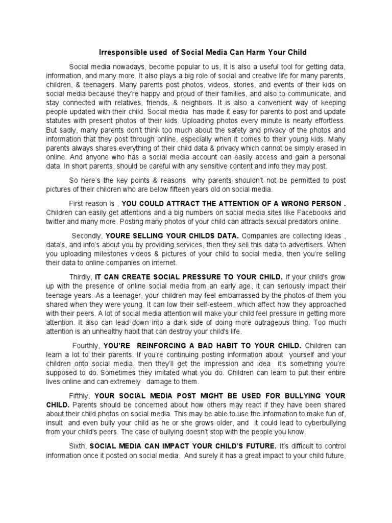 Irresponsible Used of Social Media Can Harm Your Child | PDF | Popular ...