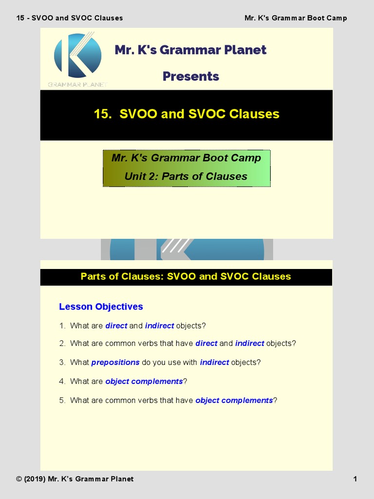 SVOO and SVOC Clauses: Mr. K's Grammar Planet Presents | Download Free ...