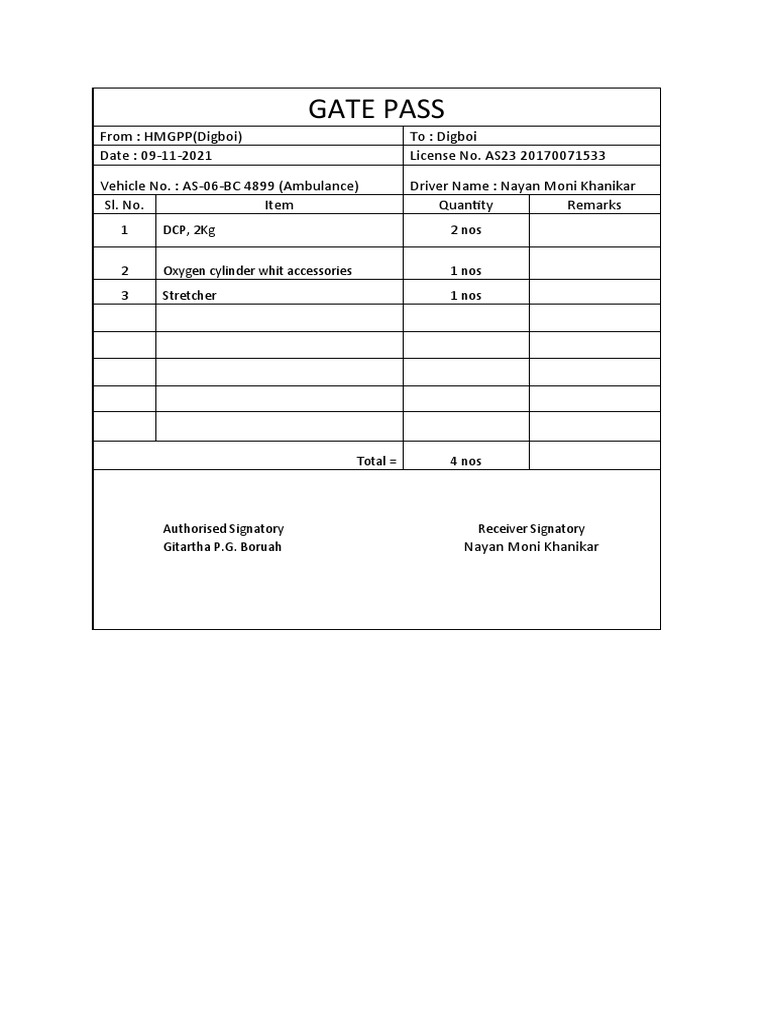 Ambulance Gate Pass | PDF