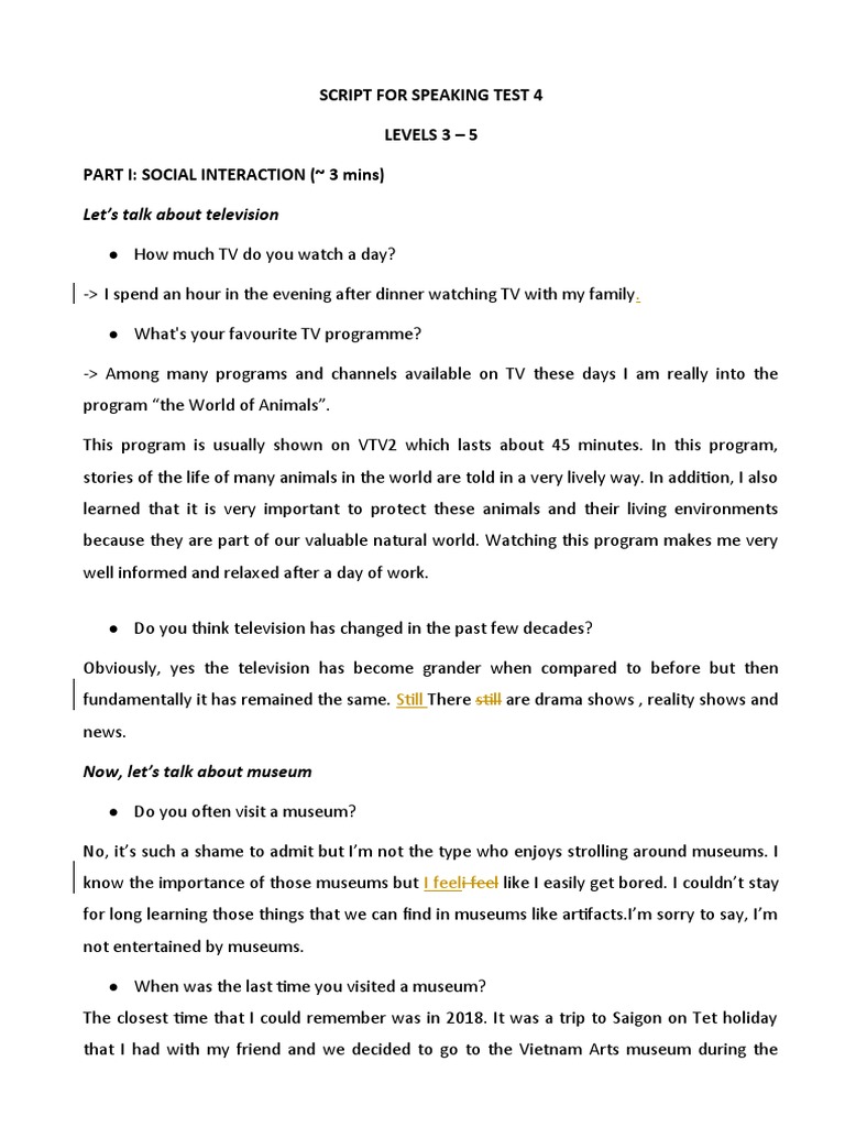 Let's Talk About Television: Script For Speaking Test 4 Levels 3 - 5 ...