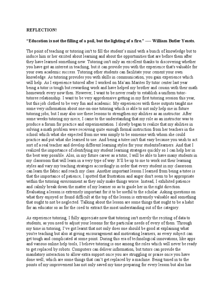 Reflection in Tutoring | PDF | Teachers | Learning