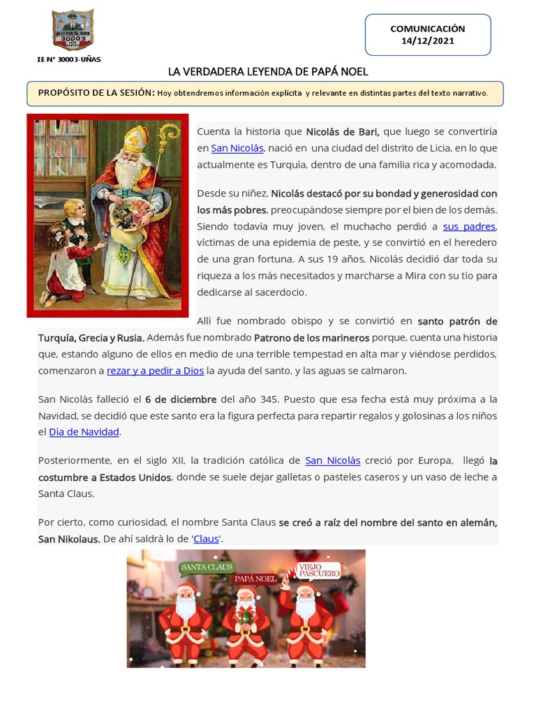 Act. 70 La Verdadera Leyenda de Papá Noel | PDF | Papá Noel