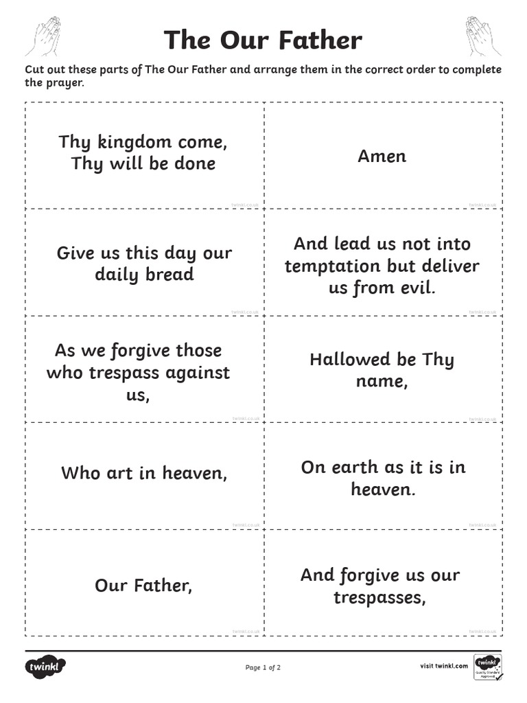 The Our Father Sequencing Activity Sheet | PDF