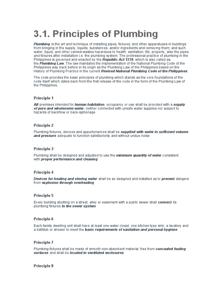 3.1. Principles of Plumbing: Principle 1 | PDF | Plumbing | Wastewater