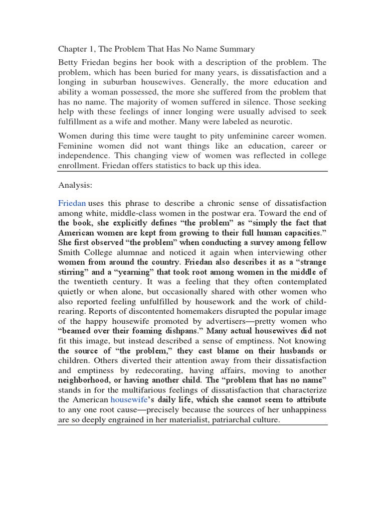 The Problem That Has No Name Explained | PDF | Housewife | Gender Studies
