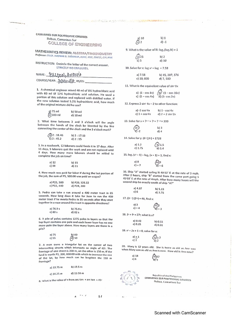 Algebra and Trigonometry | PDF