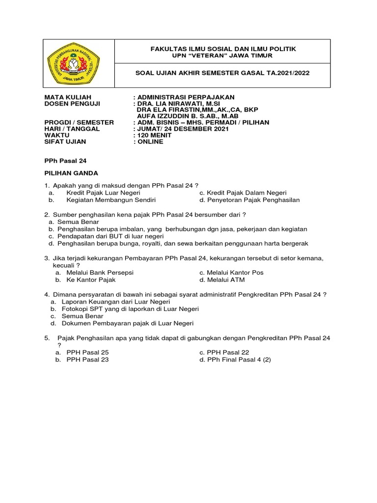 Soal Uas Adm. Perpajakan | PDF