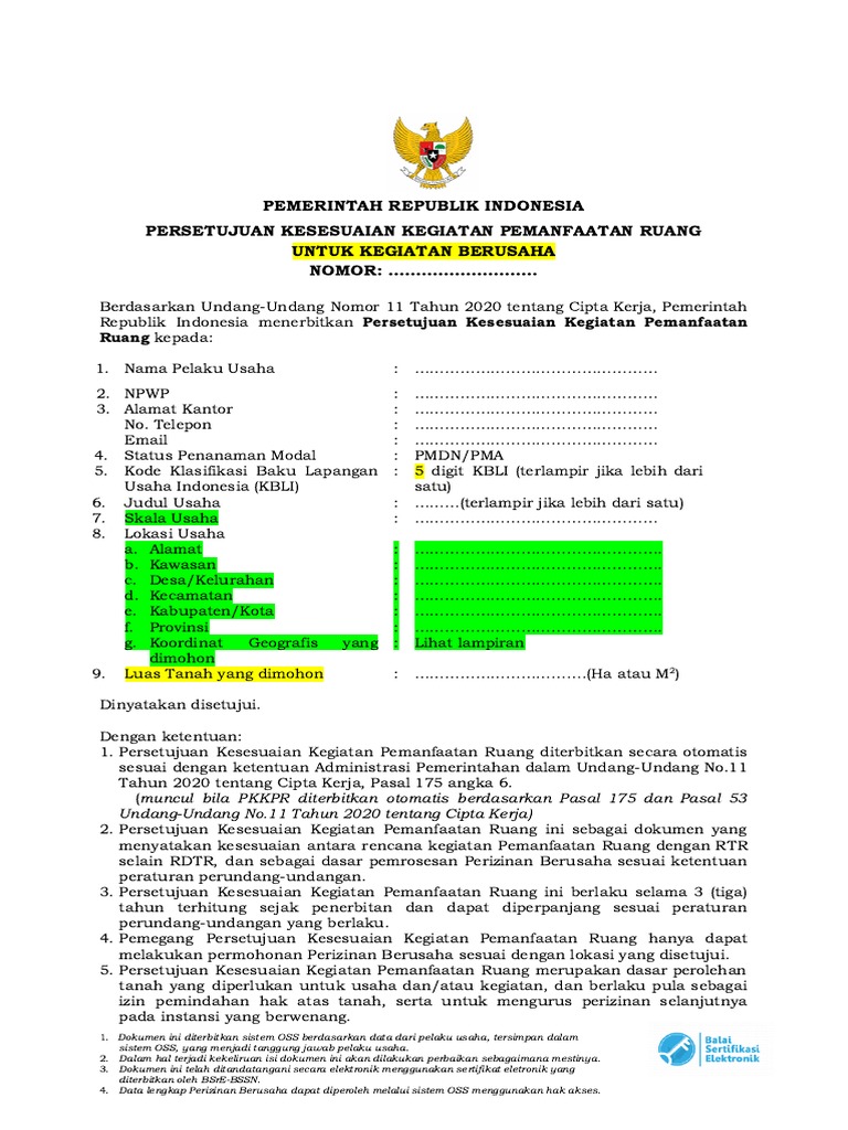 C2. Lampiran Format Persetujuan Kesesuaian Kegiatan Pemanfaatan Ruang ...