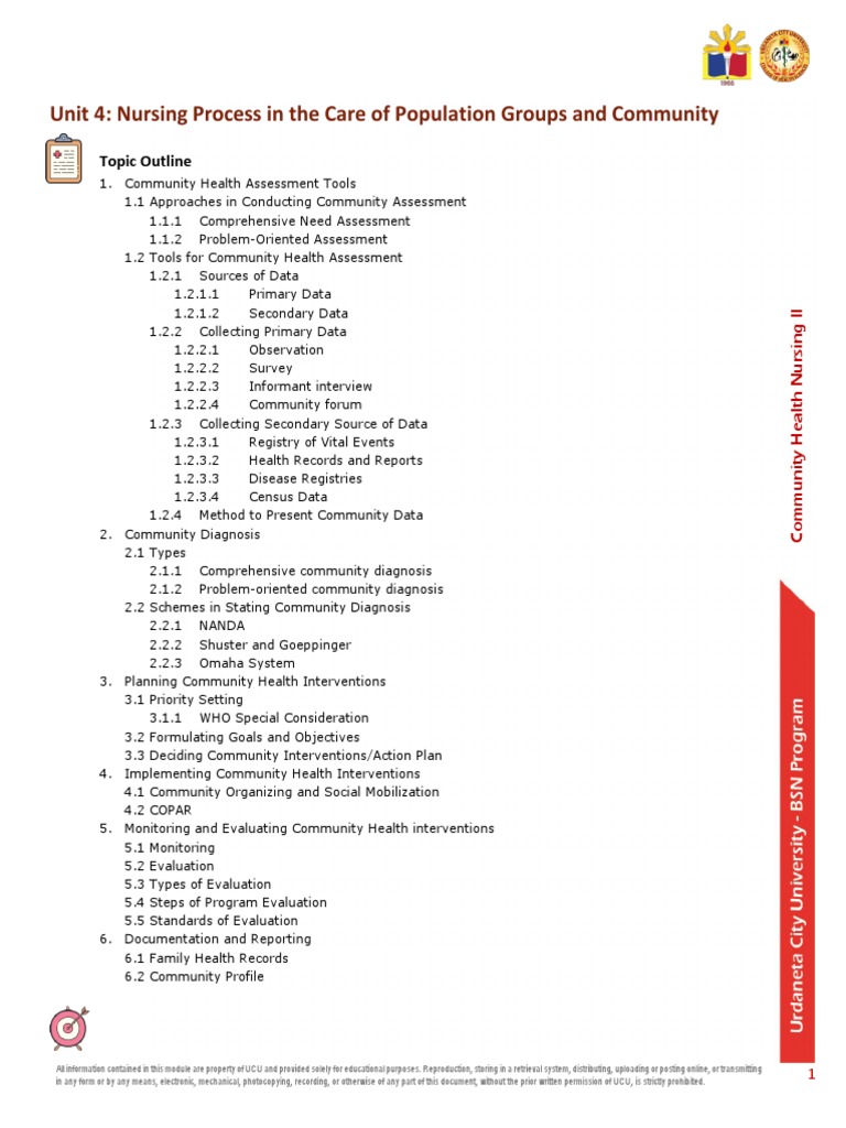 Unit 4: Nursing Process in The Care of Population Groups and Community ...