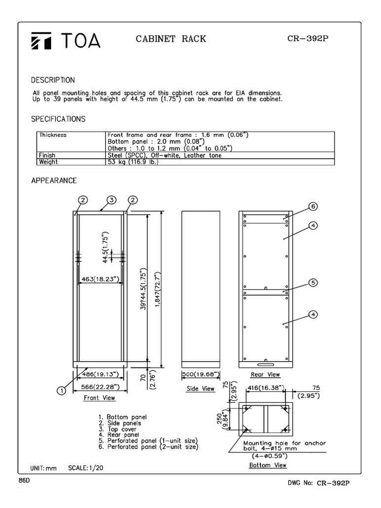 TOA CR 392P Cabinet Rack Specification | PDF